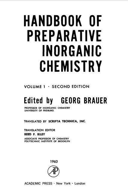 Handbook Of Preparative Inorganic Chemistry | Study Ingenieros | uDocz