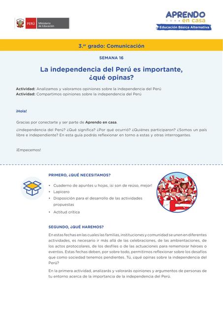 La independencia del Perú es importante,¿qué opinas? | Unidocs | uDocz