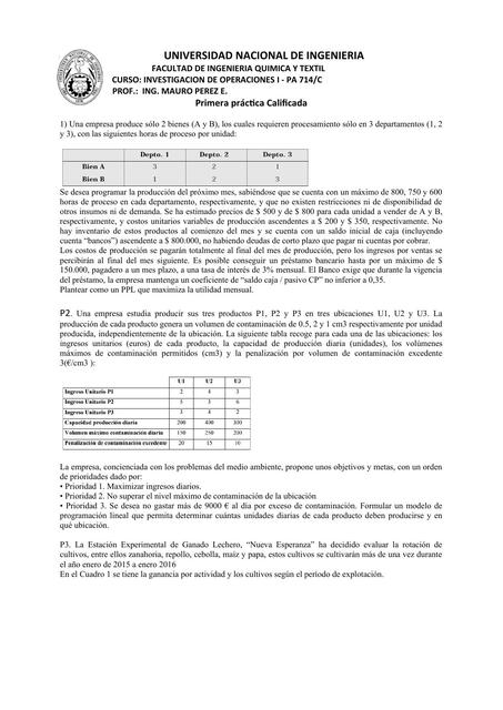 Investigación de operaciones Primera Practica Calificada | Study Ingenieros | uDocz
