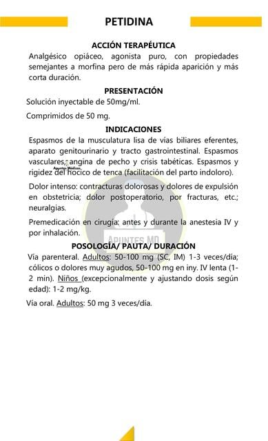 PETIDINA - Farmacología | Diego Israel Tipan, MD. - Apuntes Médicos | uDocz
