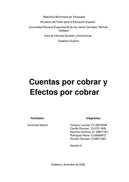 Cuentas Por Cobrar Y Efectos Por Cobrar Angie Campos Udocz