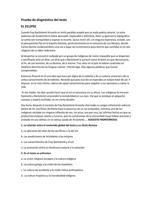 Prueba de Diagnóstico del Texto- El Eclipse | Dani pink | uDocz