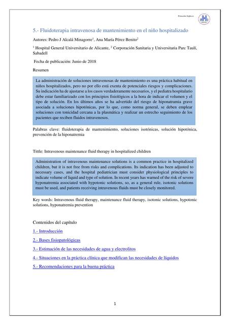Fluidoterapia Intravenosa de Mantenimiento en el Niño Hospitalizado ...