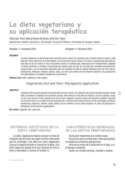 La Dieta Vegetariana y su Aplicación Terapéutica | Nutrición y alimentación sana y agricultura ...