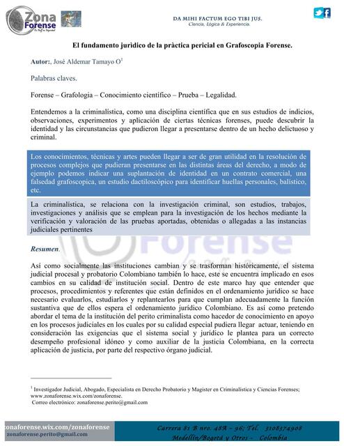 El Fundamento Jurídico de la Práctica Pericial en Grafoscopia Forense ...