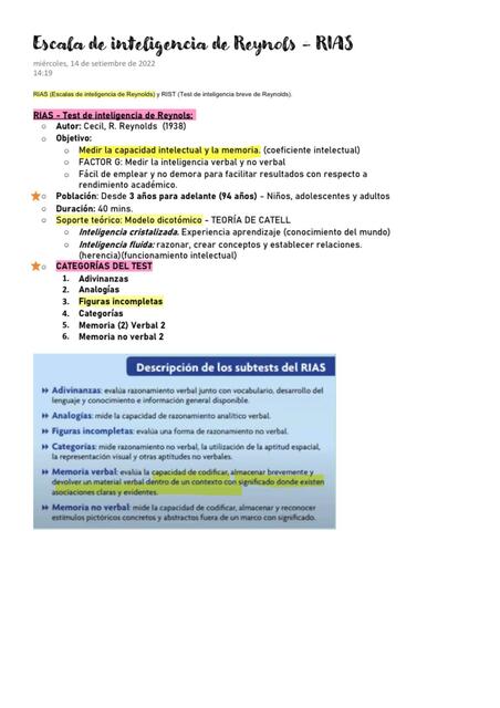 Escala de inteligencia de Reynolds RIAS | Karol Pulcha | uDocz