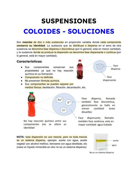 Suspensiones Coloides- Soluciones | APUNTES PRE UNMSM | uDocz