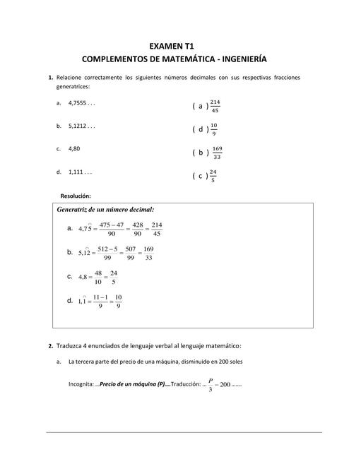 Solución Modelo T1 Complemento de Matemáticas | Study Ingeniería | uDocz