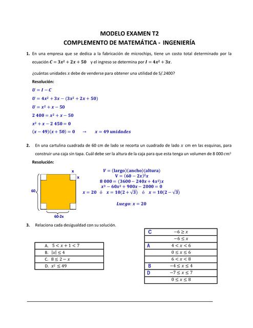 Solución Modelo T2 Complemento de Matemáticas | Study Ingeniería | uDocz