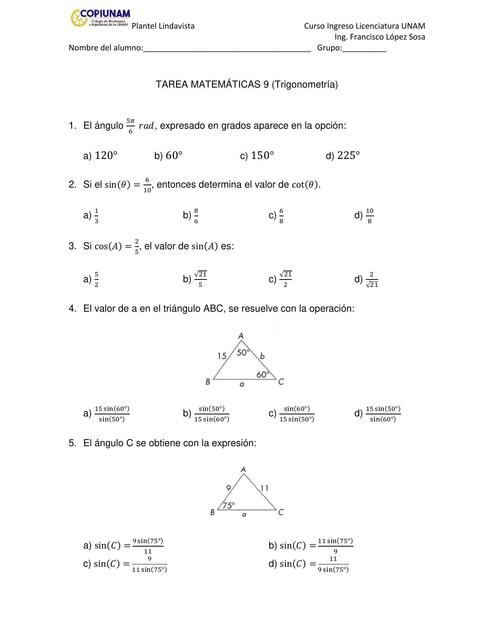 Examen Trigonometría | INGRID JACQUELINE ARISTA GARCIA | uDocz