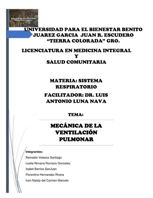 Mecánica de la ventilación pulmonar | Isabel Barrios | uDocz