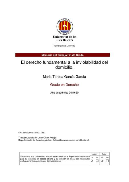 El Derecho Fundamental a la Inviolabilidad del Domicilio ...