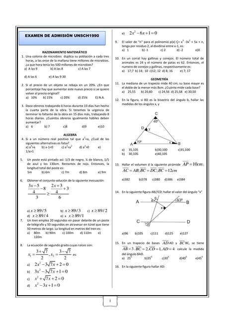 UNSCH - Examen de Admisión | Renzo Cuzco | uDocz