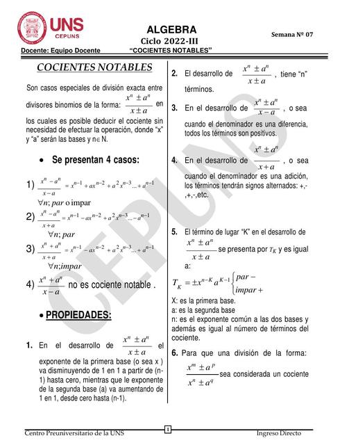 ALGEBRA SEM 07 - UNS | Jeancarlo M. | uDocz