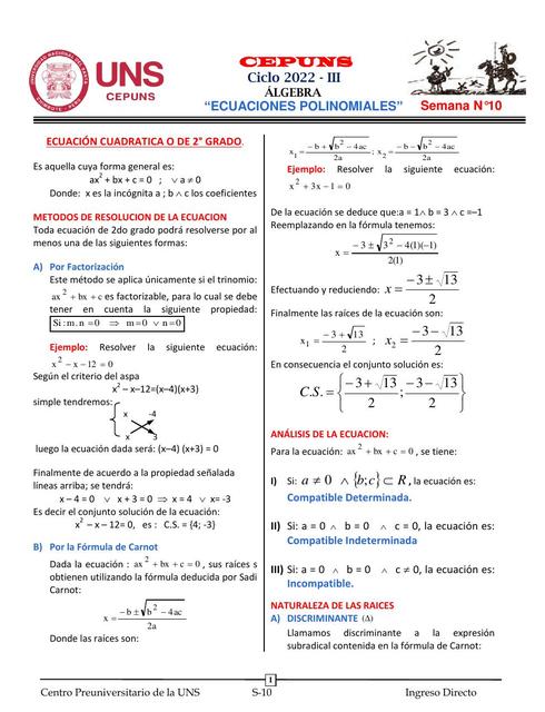 Álgebra SEM 10 - UNS | Jeancarlo M. | uDocz