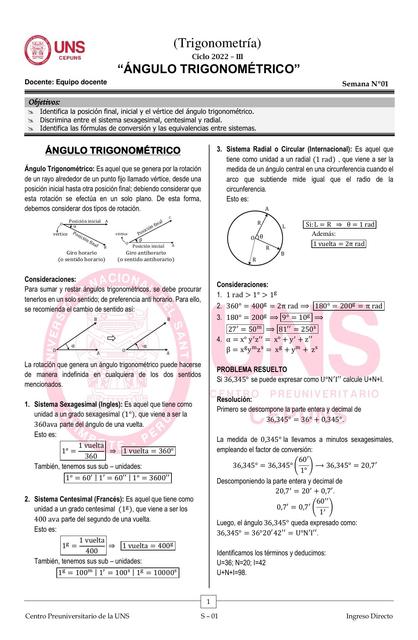 Trigonometría SEM 01 II | Y. Esther Montoya | uDocz