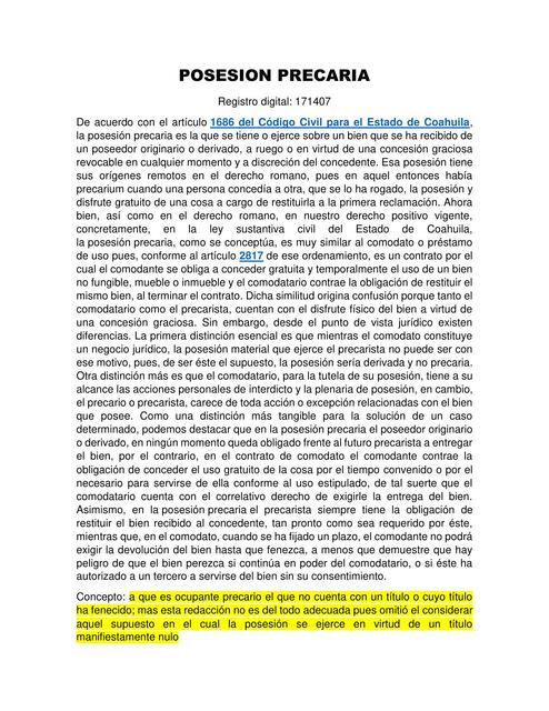 Posesión Precaria y Derivada | Ramsel Erives | uDocz