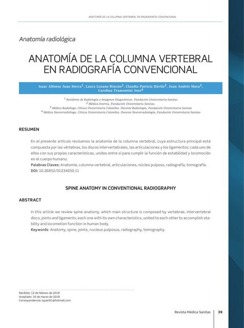 Anatomía de la Columna Vertebral en Radiografía Convencional | TextsAnatomia | uDocz