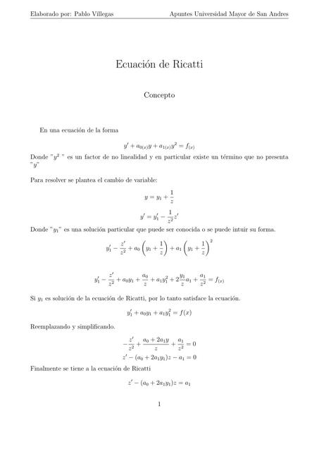 Resúmenes de Ecuación diferencial ordinaria de Riccati | Descarga ...