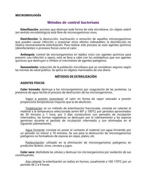 Métodos de Control Bacteriano | Fisio in progress | uDocz