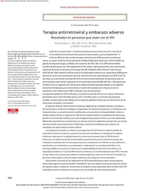 Terapia Antirretroviral y Embarazo Adverso | David Mamani | uDocz