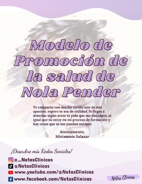 Modelo de Promoción de la Salud de Nola Pender | Notas Clínicas | uDocz