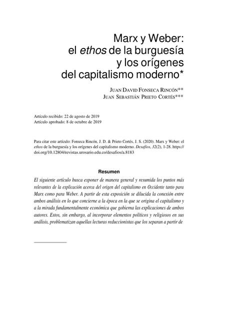 Marx y Weber, el ethos de la burguesía y los orígenes del capitalismo ...