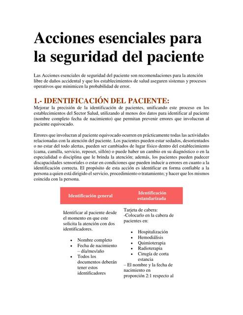 Acciones esenciales para la seguridad del paciente | enfermeriadigital | uDocz