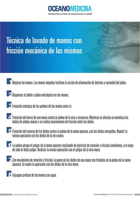 Técnica de Lavado de Manos con Fricción Mecánica de las Mimas | Enfermería | uDocz