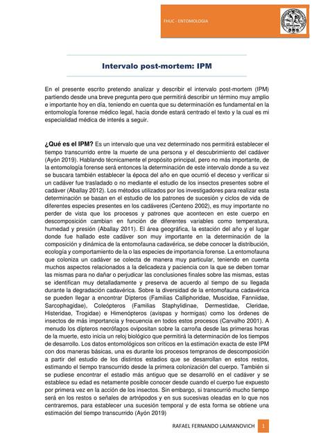 Intervalo Post Mortem (IPM) | Rafael Fernando Lajmanovich | uDocz