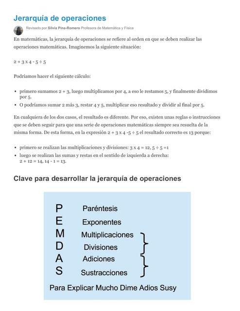 Jerarquía de Operaciones | lanotamatematica10 | uDocz