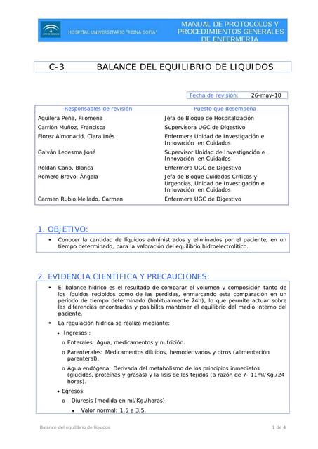 Balance del Equilibrio de Líquidos | Enfermería | uDocz