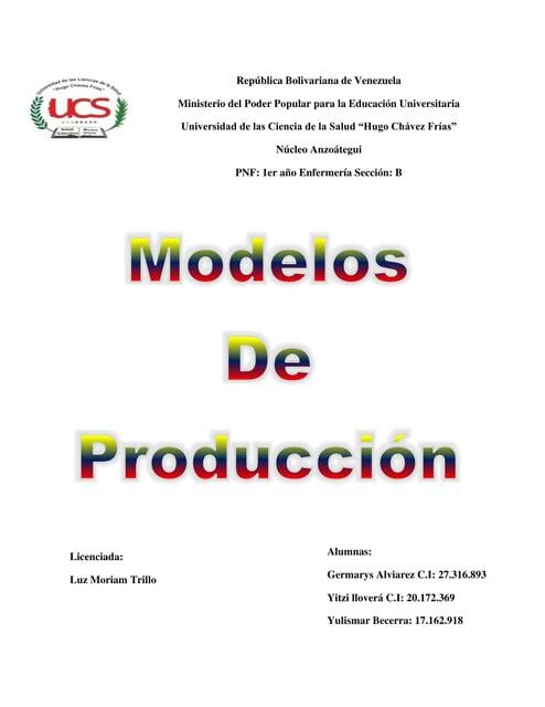 Modelos de Producción | Yusmaidy Maite Jaimez Rodríguez | uDocz