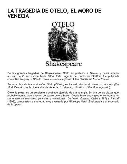 Acerca De Otelo Moro De Venecia Otelo, El Moro De Venecia Editorial