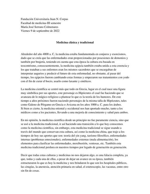 Medicina clásica y tradicional | MARIA JOSE SERRANO COLMENARES | uDocz