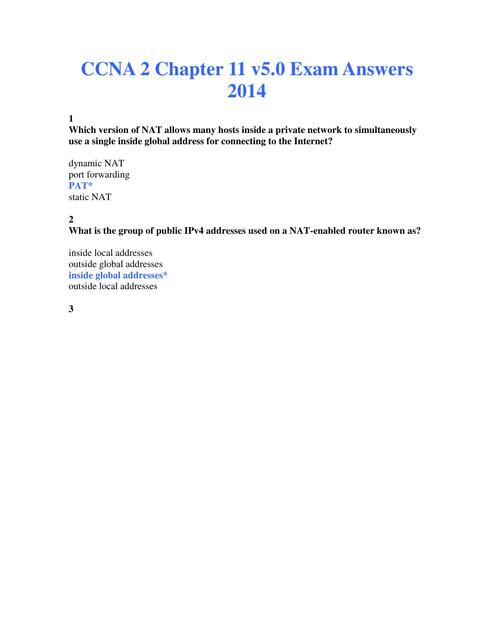 CCNA 2 Chapter 11 v5.0 Exam Answers 2014 | Rafa Vazquez | uDocz