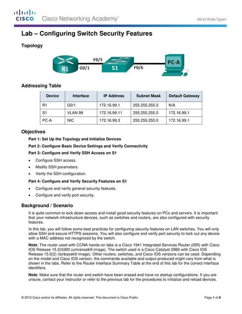 Lab – Configuring Switch Security Features | Rafa Vazquez | uDocz