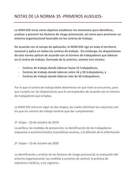 Notas de la Norma 35- Primeros Auxilios | Jesús Silva | uDocz