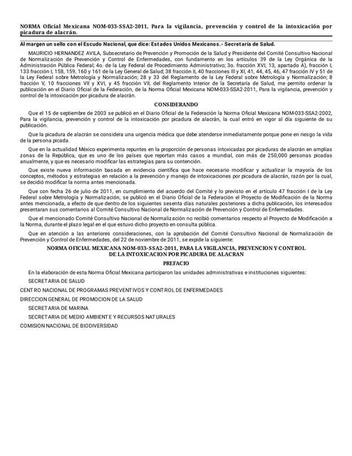 NORMA Oficial Mexicana NOM-033-SSA2-2011, Para la Vigilancia ...