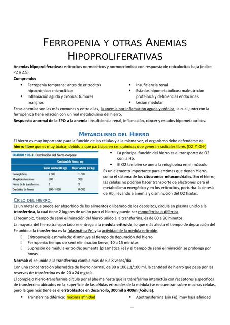 Resumen 97 Ferropenia y otras anemias Harrison Principios de medicina ...