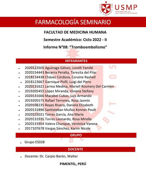 Informe Tromboembolismo | Tiroxina Med | uDocz