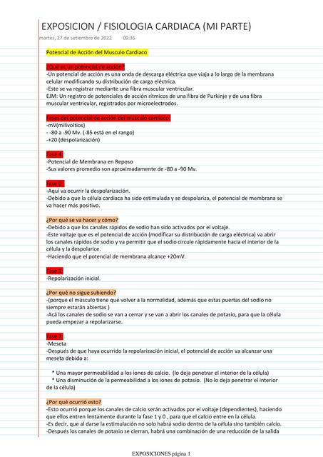 Exposición / Fisiología Cardiaca | Marisol Ticona | uDocz