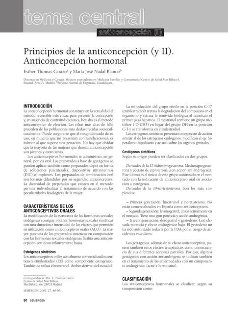 Principios de la anticoncepción (y II). Anticoncepción hormonal ...