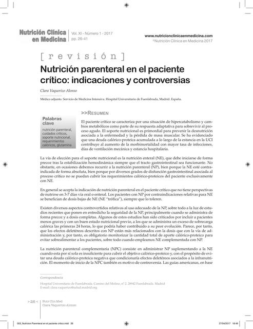 Nutrición Parenteral | Enfermería | uDocz