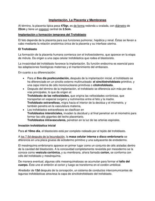 Implantación. La Placenta y Membranas | Karla Medina | uDocz