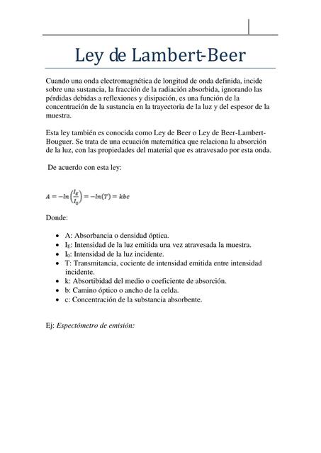 Ley de Lambert Beer 2 | Apuntes de Física | uDocz