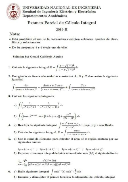 Ejercicios resueltos de integrales- UNI | Fredy Rubén Castañeda Calzada ...
