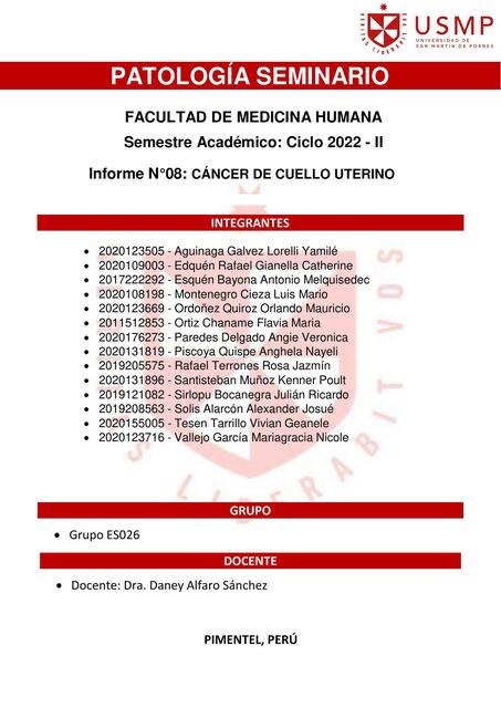 Informe Cáncer De Cuello Uterino | Tiroxina Med | uDocz