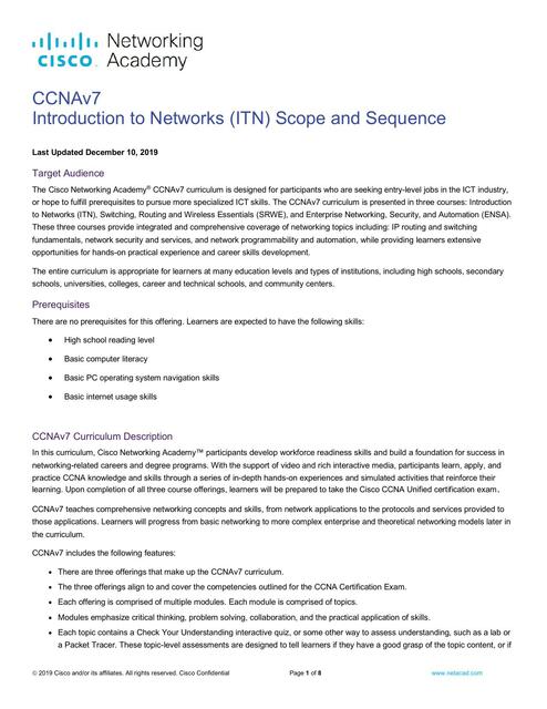 Ccnav7 Introduction To Networks Itn Scope And Sequence Docsexamenes Udocz