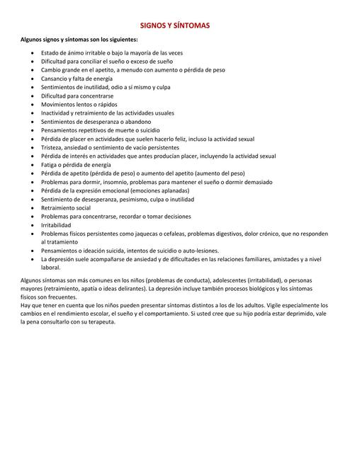 Síntomas, Signos y Tratamientos de la Depresión | Luna | uDocz